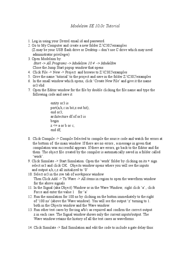 Modelsim SE 10.0c Tutorial | PDF