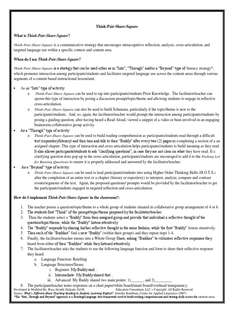 Think Pair Share Square | PDF | Reading Comprehension | Cognitive Science