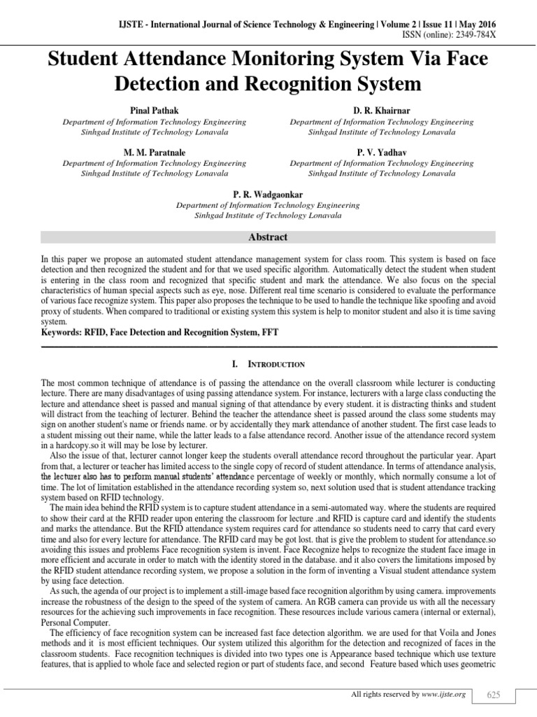 Student Attendance Monitoring System via Face Detection and Recognition System | Biometrics ...