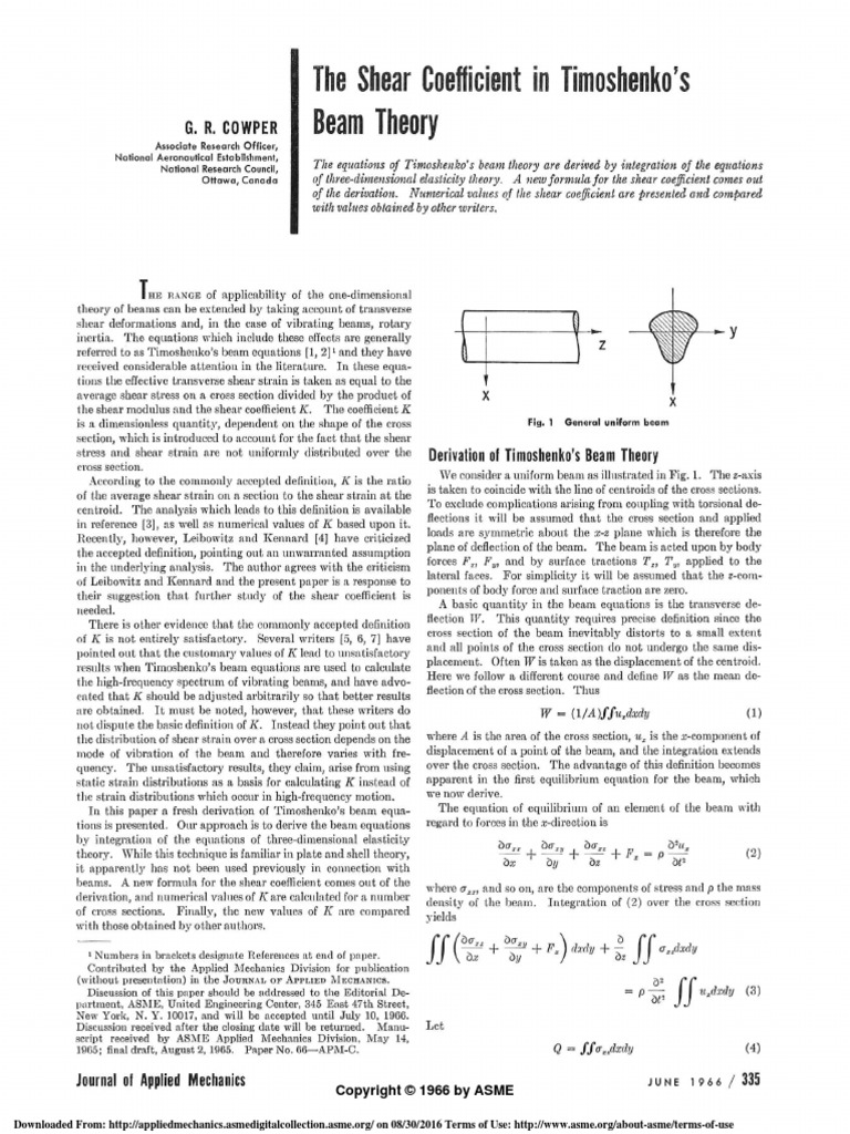 Timoshenko Coefficient | PDF | Beam (Structure) | Shear Stress