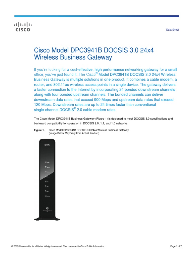 Cisco Model DPC3941B DOCSIS 3.0 24x4 Wireless Business Gateway--Data ...