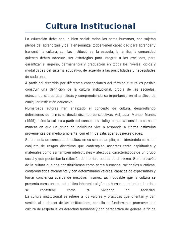 Cultura Institucional | PDF | Institución | Aprendizaje