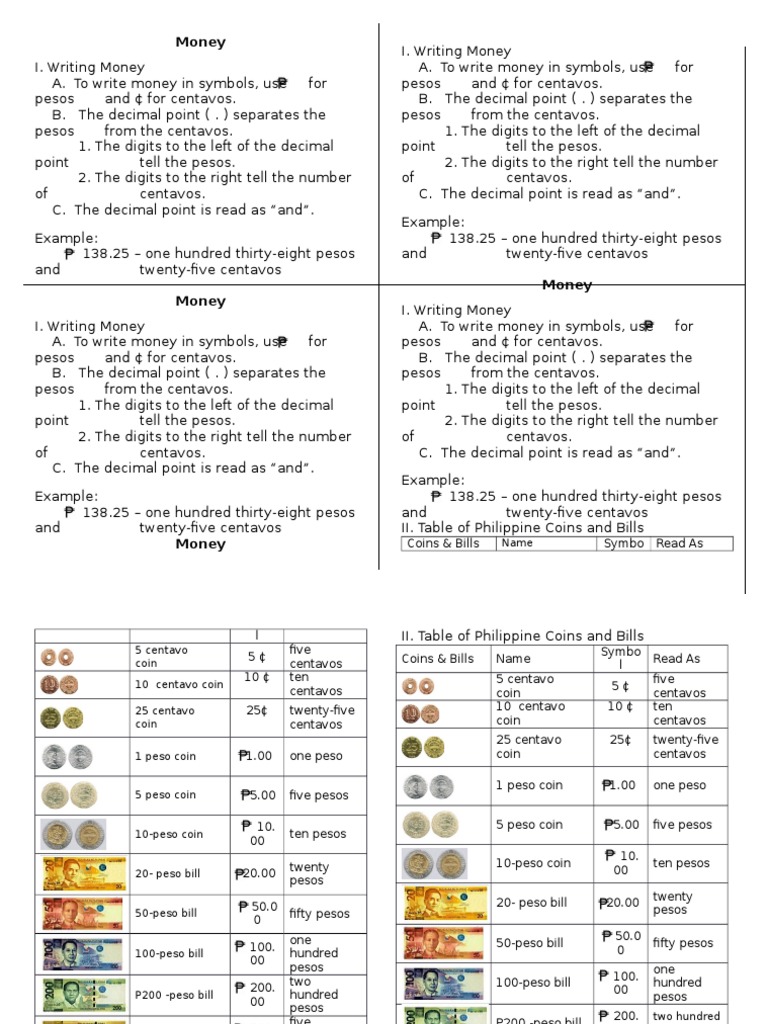 Math 2 Notes - Money Bills and Coins | PDF | Language Arts & Discipline