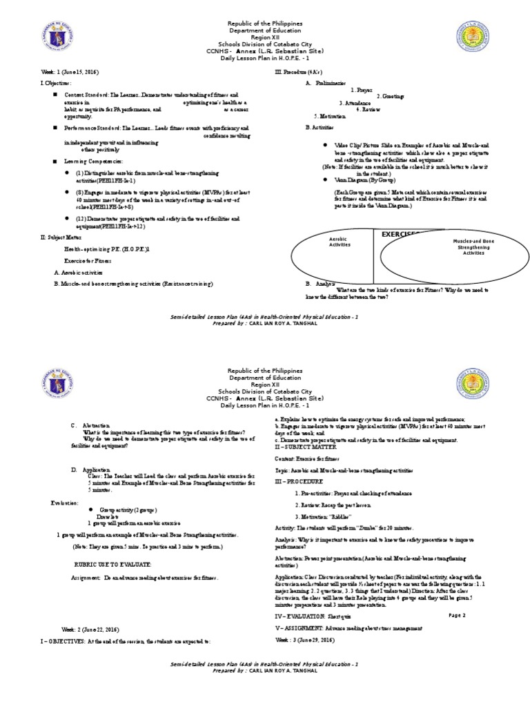 Hope 1 | PDF | Lesson Plan | Physical Education