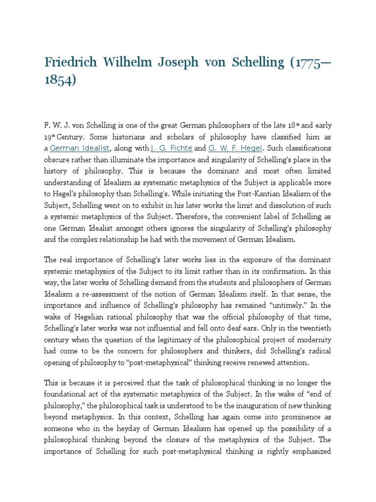 Friedrich Wilhelm Joseph Von Schelling | PDF | German Idealism | Georg ...