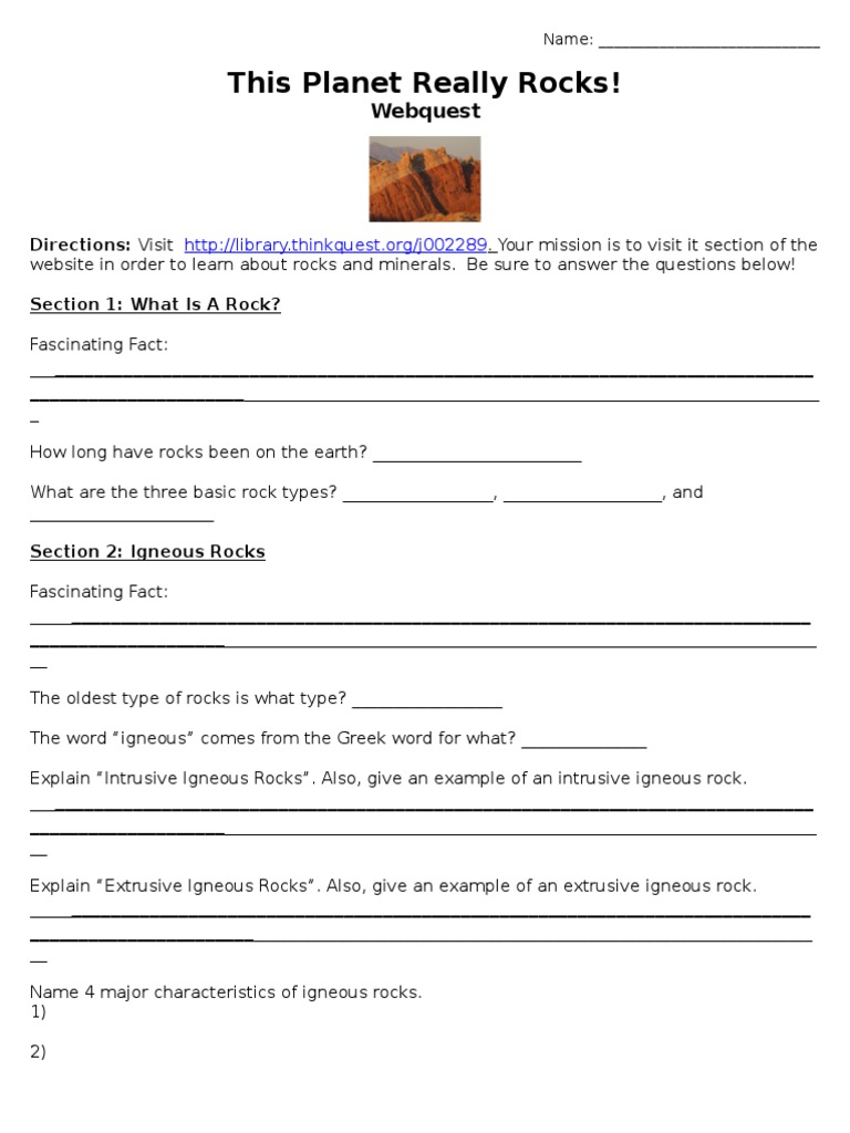 Exploring Rocks and Minerals Webquest | PDF | Rock (Geology ...