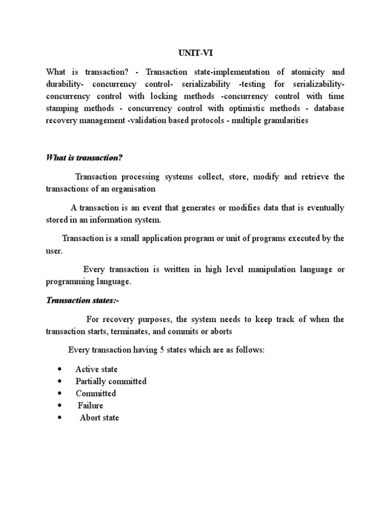 BScCSIT Transaction DBMS | PDF | Database Transaction | Computer Data Storage