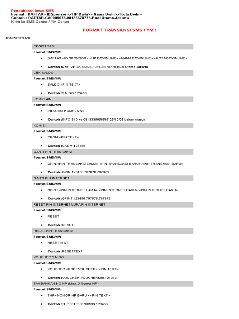Format Sms Pulsagram | PDF