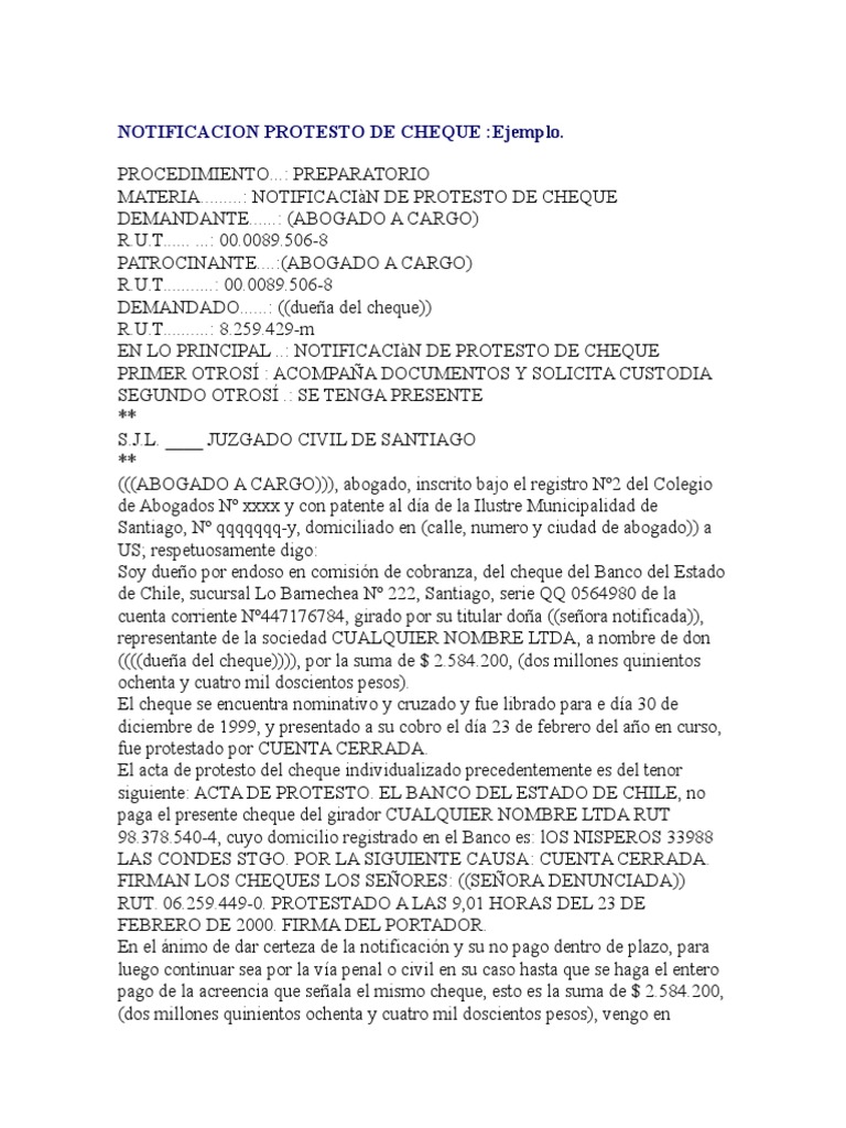Notificacion Protesto de Cheque | PDF | Cheque | Justicia