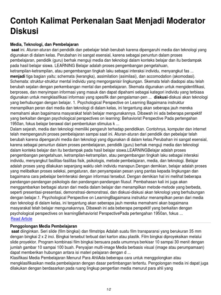Contoh Kalimat Perkenalan Saat Menjadi Moderator Diskusi | PDF | Karier ...