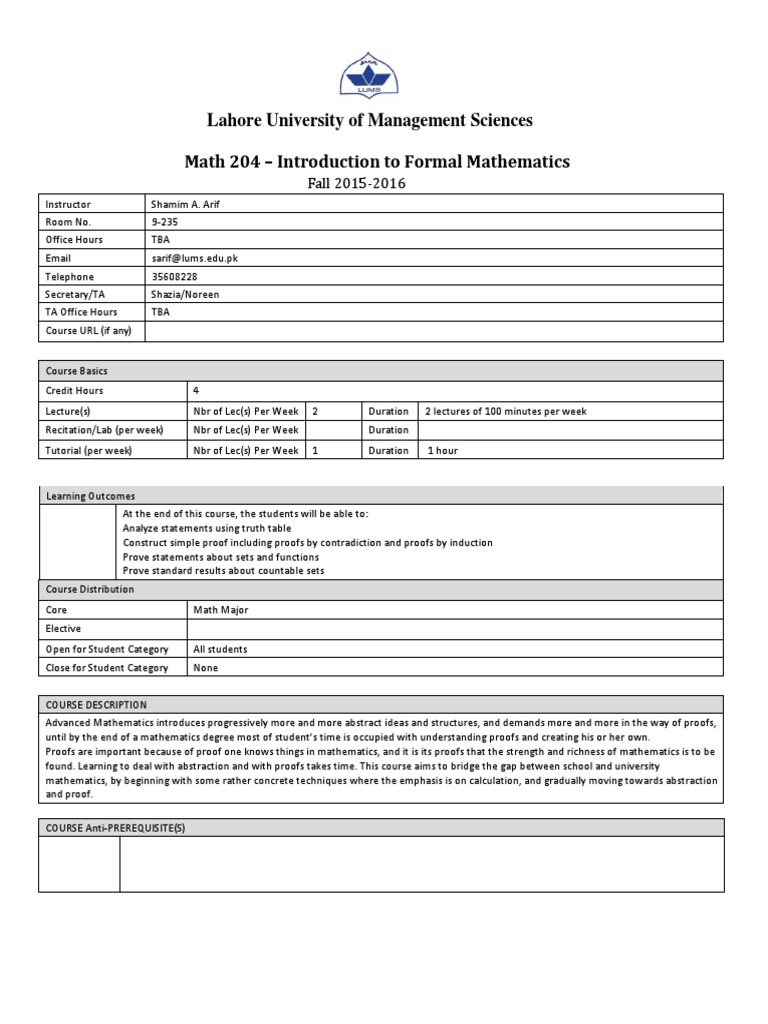 MATH 204-Introduction To Formal Mathematics-Dr - Shamim Arif PDF | PDF ...
