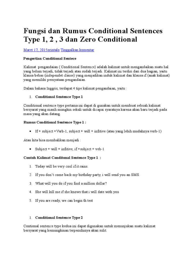 Fungsi Dan Rumus Conditional Sentences Type 1 | PDF