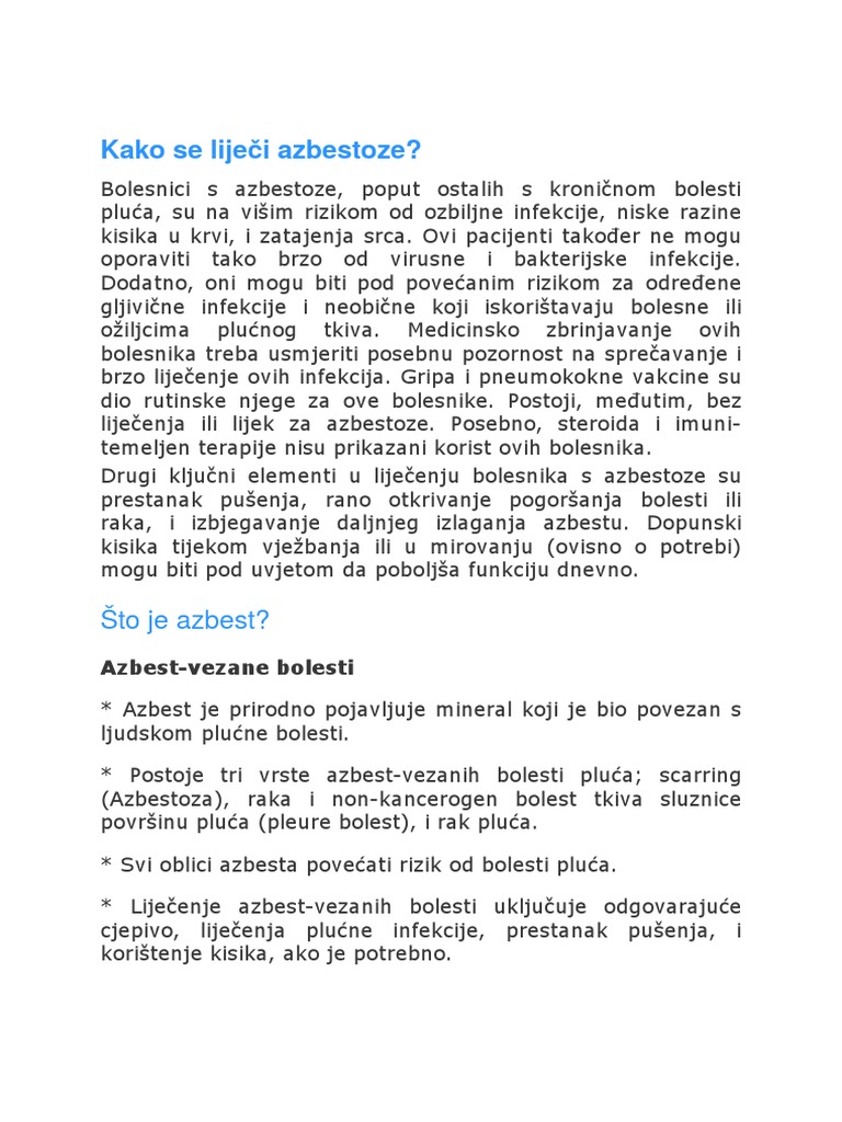 Kako Se Liječi Azbestoze | PDF