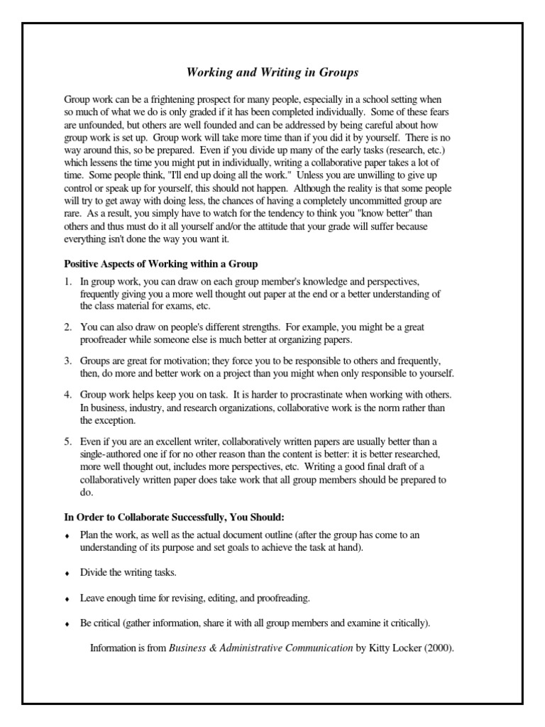 Working and Writing in Groups: Positive Aspects of Working Within A ...