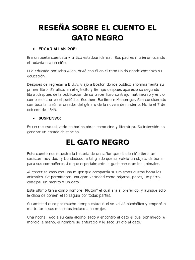El Gato Negro | PDF | Edgar Allan Poe | Gatos