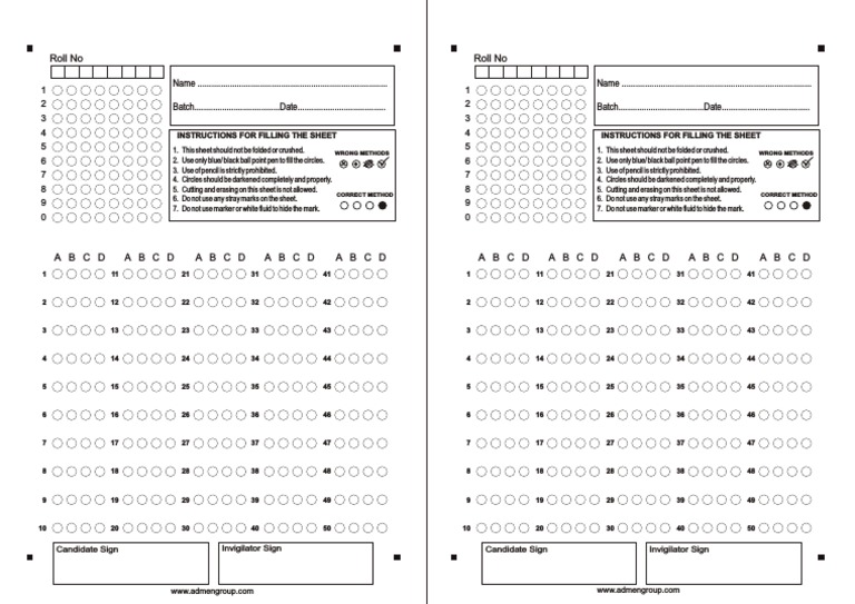 Instructions For Filling The Sheet Instructions For Filling The Sheet | PDF
