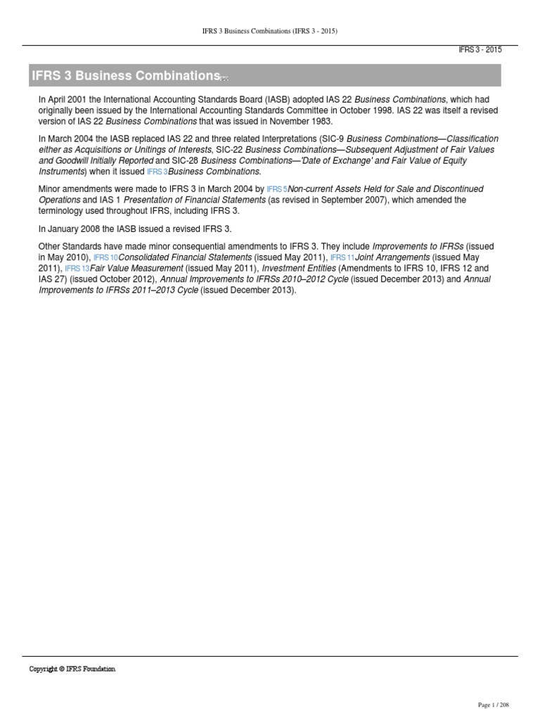 Ifrs 3 Business Combinations 2015 Pdf Goodwill Accounting