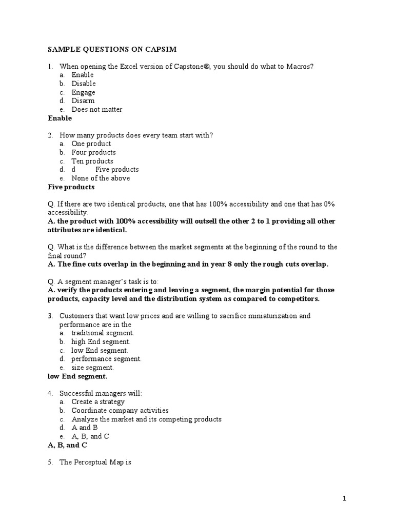 Capsim Practice Questions Sample | PDF | Market Segmentation | Inventory