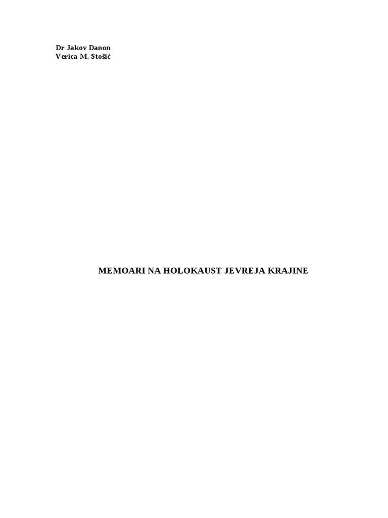 Danon Memoari Na Holokaust Jevreja Krajine PDF | PDF
