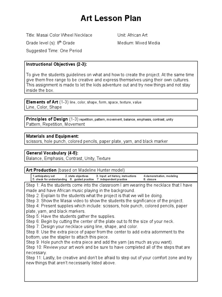 Art Lesson Plan | PDF | Home & Garden