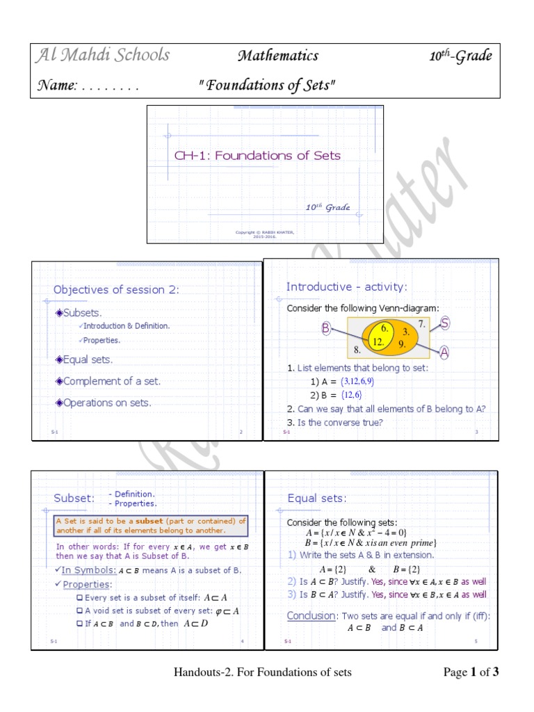 Handout-2 Foundations of Sets | PDF | Set (Mathematics) | Formalism ...