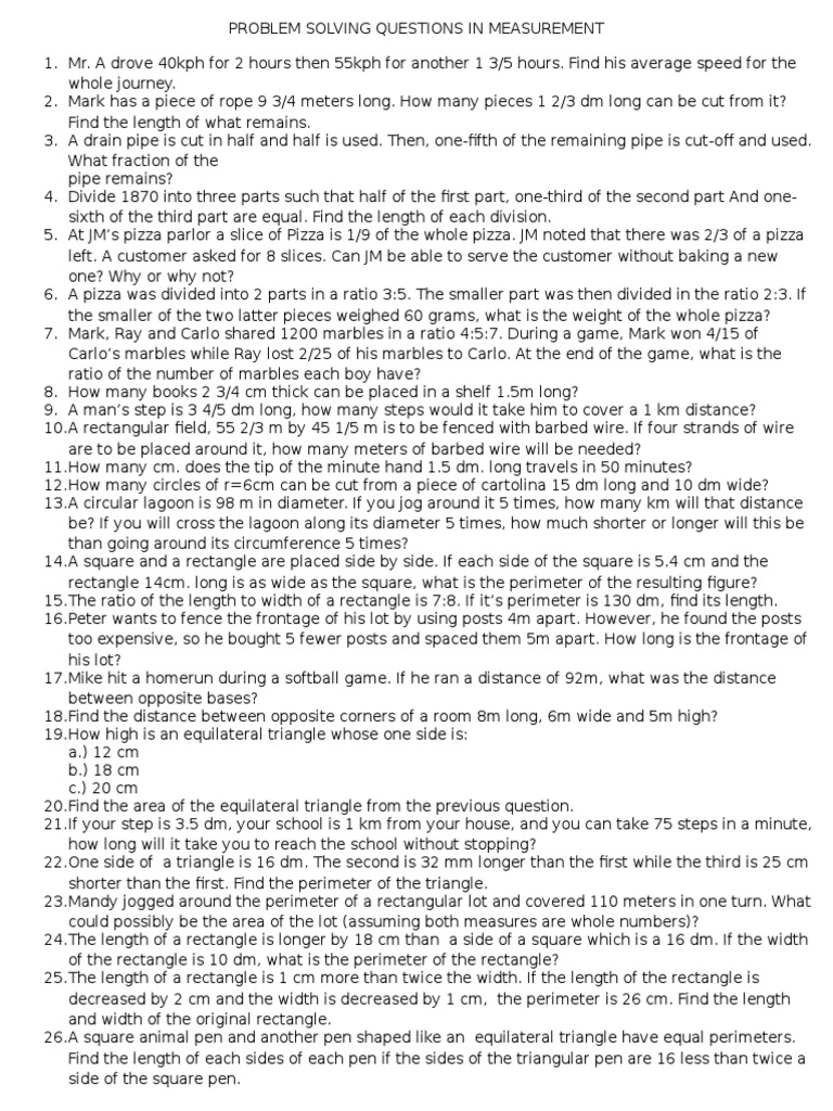 Measurement Problem Solving Questions | PDF | Area | Rectangle