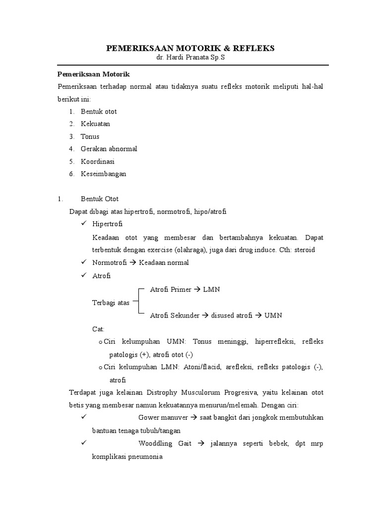 Pemeriksaan Motorik & Refleks | PDF