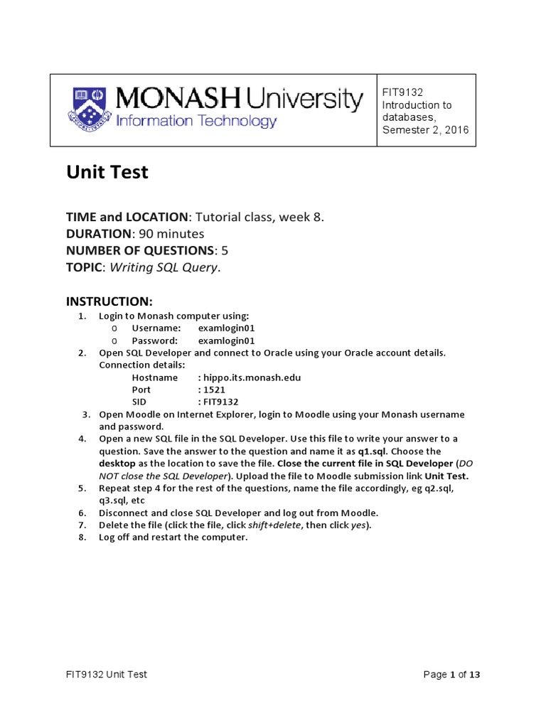 FIT9132 Unit Test: SQL Queries | PDF | Software Design | Data ...