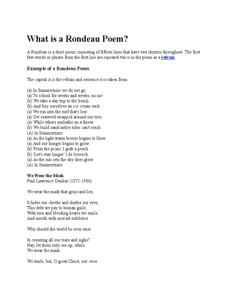 What Is A Rondeau Poem | PDF | Poetic Form | Literary Theory