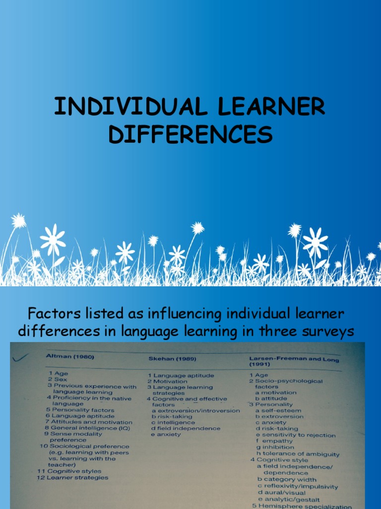 Individual Learner Differences | PDF | Second Language Acquisition | Anxiety