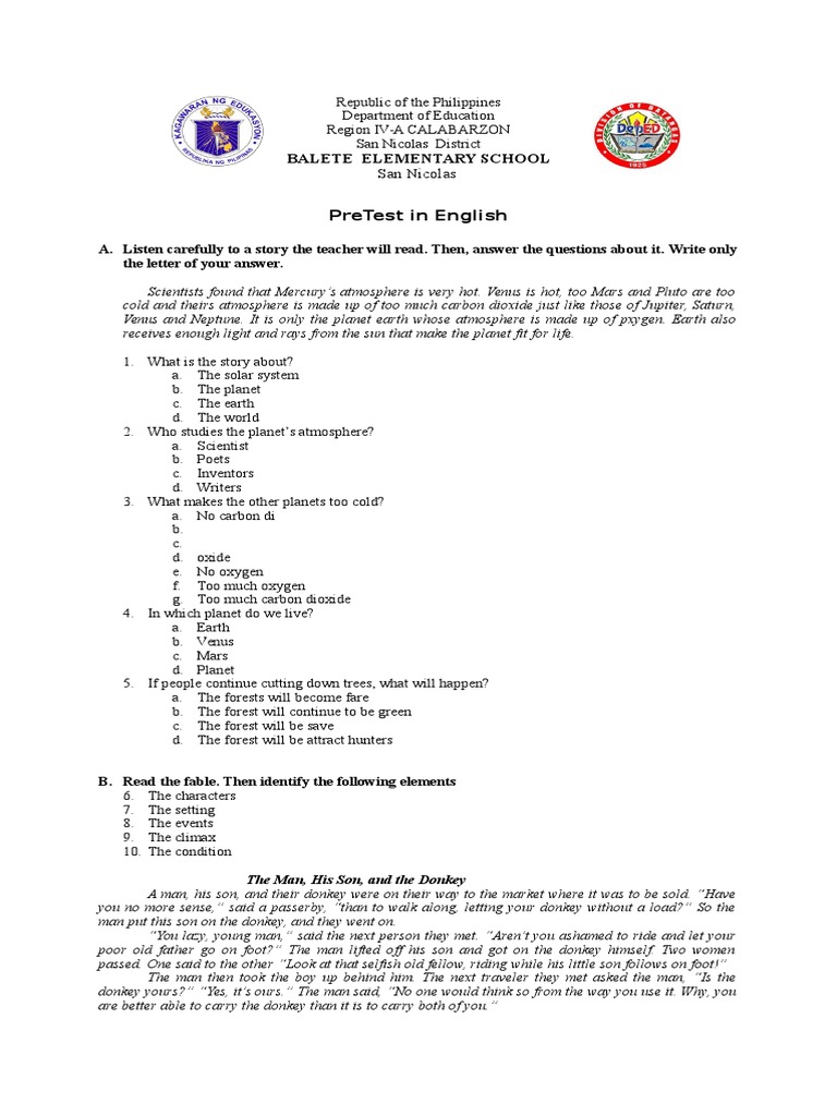 English Pre Test | PDF | Foreign Language Studies