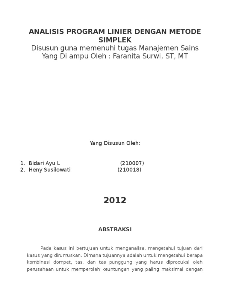 Analisis Program Linier Dengan Metode Simplek | PDF