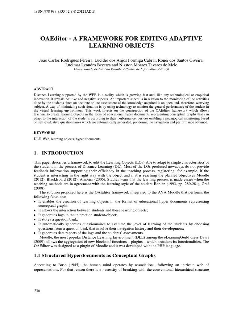 Oaeditor - A Framework For Editing Adaptive Learning Objects | PDF | Educational Assessment ...