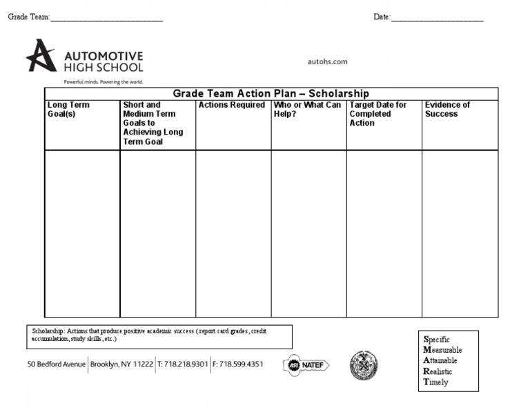Grade Team Action Plan Scholarship | PDF