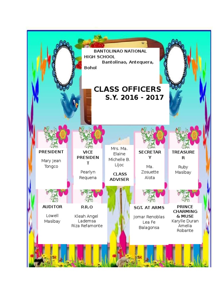 Class Officers: Bantolinao National High School Bantolinao, Antequera ...