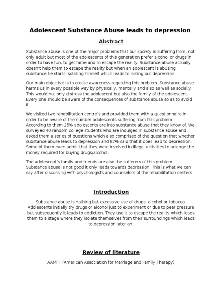 Adolescent Substance Abuse Leading to Depression | Substance Abuse ...