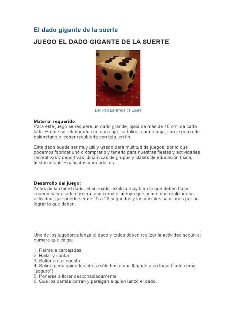 El Dado Gigante de La Suerte | PDF | Juegos y actividades