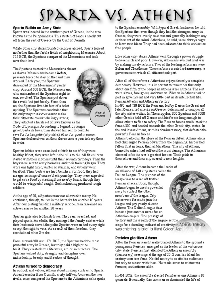 Sparta Vs Athens Reading | PDF