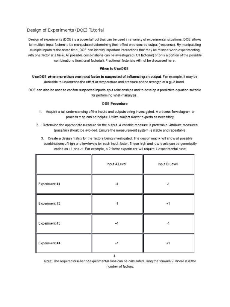 Design of Experiments (DOE) Tutorial | PDF | Design Of Experiments | Experiment