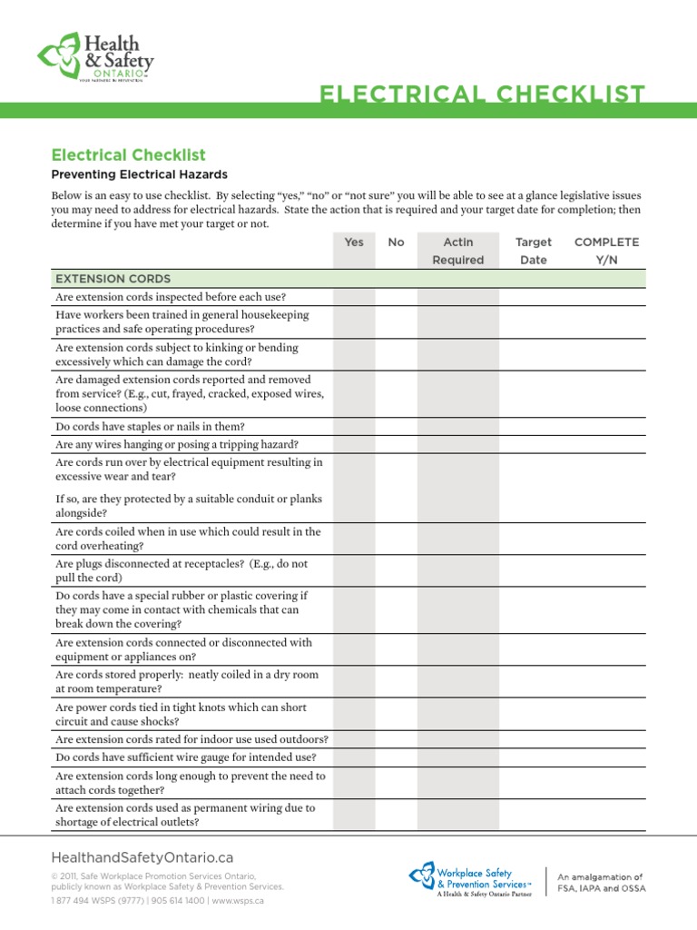 Electrical Checklist FNL | PDF | Personal Protective Equipment ...