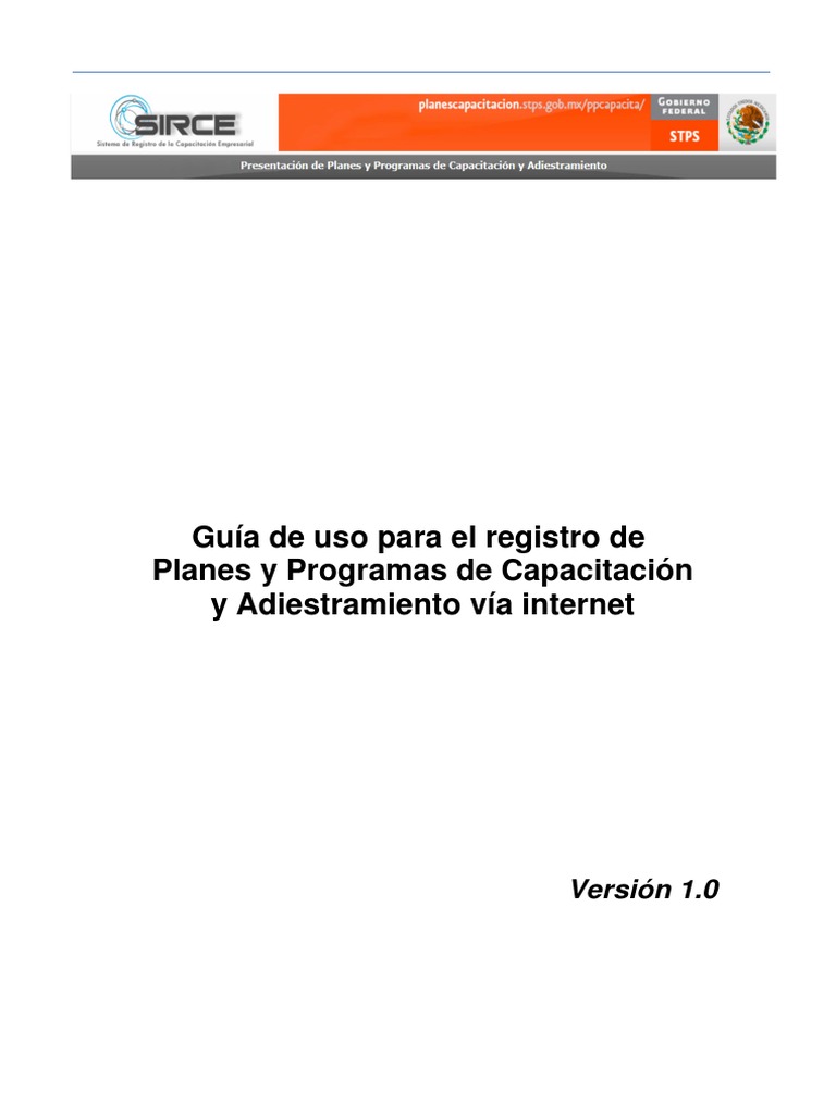 GUIA REGISTRO DE PLANES Y PROGRAMAS DE CAPACITACION Via Internet STPS ...