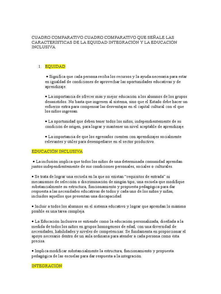 Cuadro Comparativo Que Señale Las Características de La Equidad ...