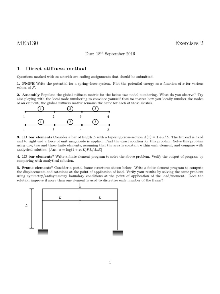 ME5130 Exercises-2: 1 Direct Stiffness Method | PDF