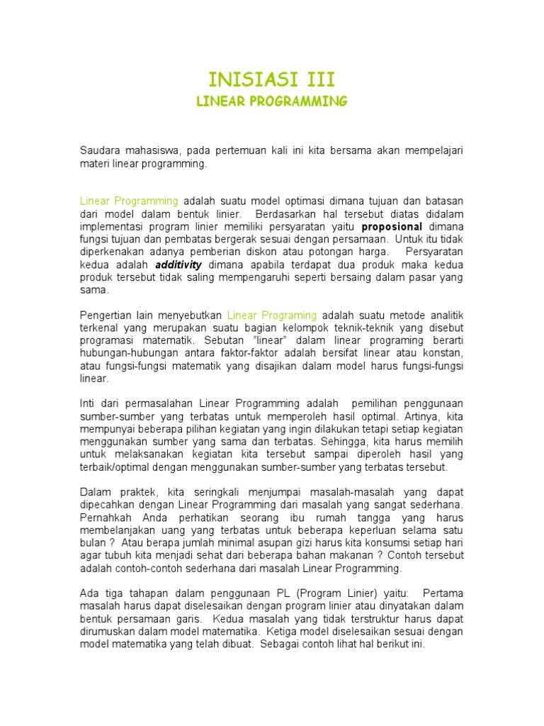 Optimasi Linear Programming | PDF