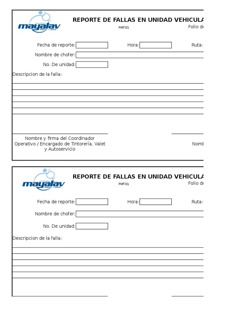 FMT01 Reporte de Fallas en Unidad Vehicular | PDF