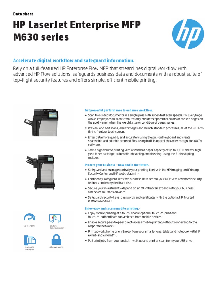 HP LaserJet Enterprise MFP M630 Datasheet | PDF | Image Scanner | I Phone
