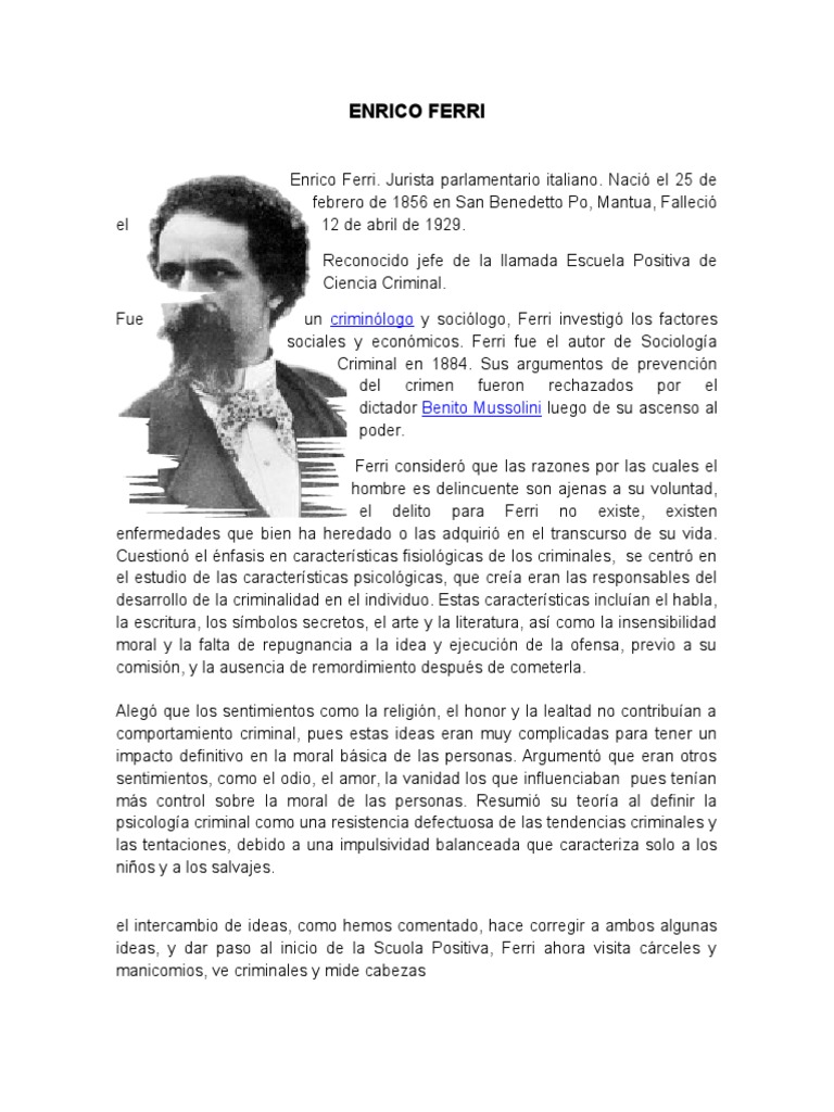 EXPOSICION PENAL Enrico Ferri Trabajo de Criminologia | Crímenes ...