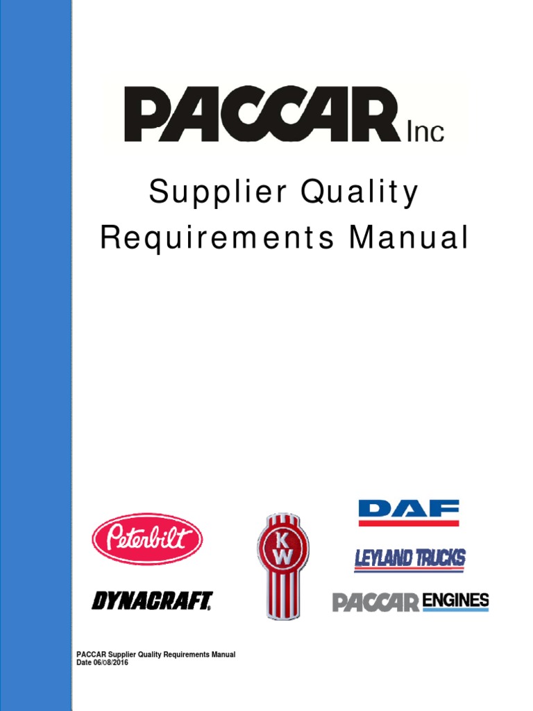 Paccar Supplier Quality Requirements Manual 20160608 PDF | PDF | Iso ...