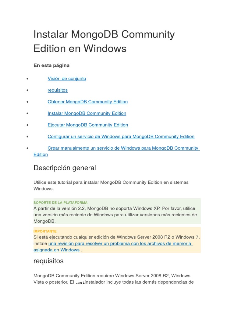 Instalar MongoDB Community Edition en Windows | PDF | Mongo Db ...