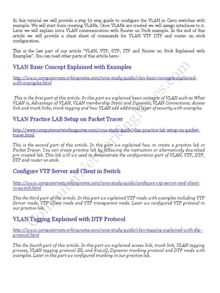 Vlan Configuration Commands Step by Step Explained | PDF | Network Switch | Communications Protocols